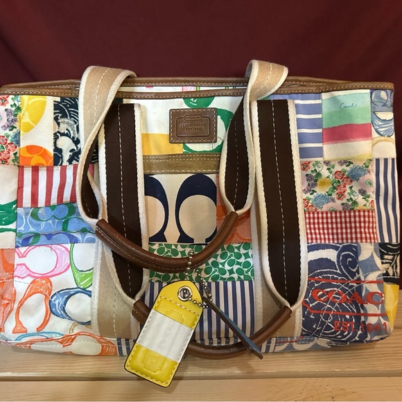 Coach | Bags | Coach Hampton 454 Multicolor Patchwork Signature Fabric ...